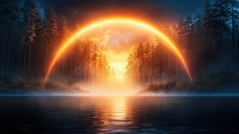 A Glowing Rainbow Reflected in a Calm Pond Visualizing Mindfulness and ...