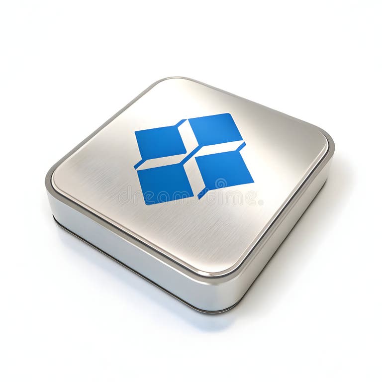 Glowing Realistic 3D Square Button with Dropbox Icon Isolated on White ...