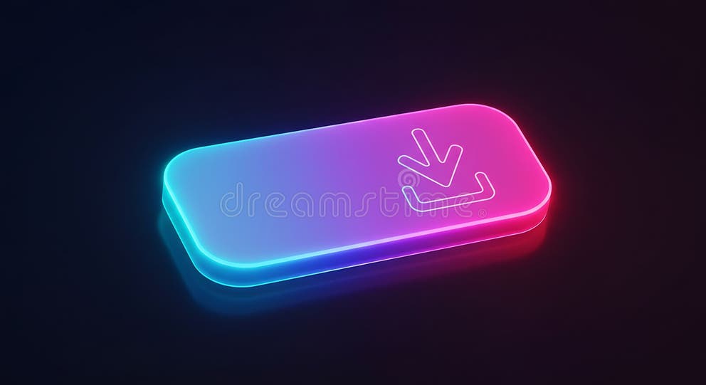 A Glowing, Rectangular Button with Rounded Edges Emits a Neon Gradient ...