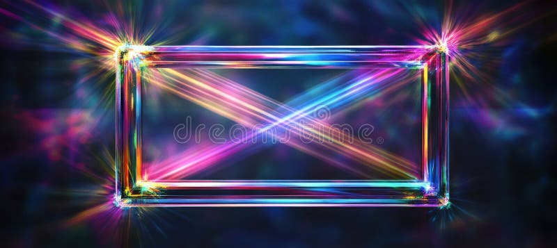 Glowing Rectangular Frame with Crossing Light Beams and Starburst ...