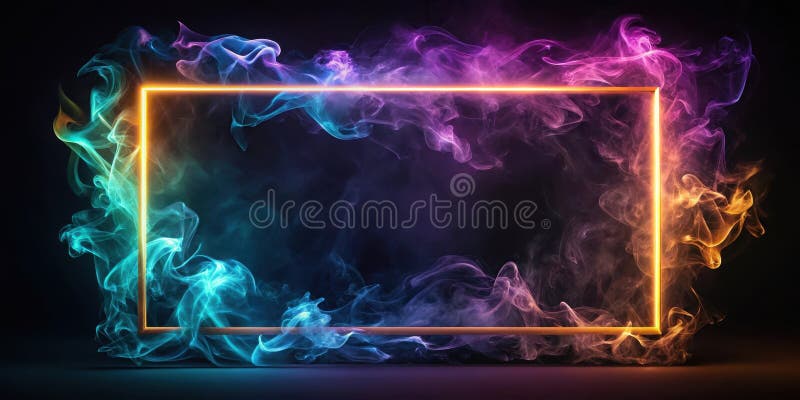 Glowing Rectangular Frame Enveloped in Vibrant, Colorful Smoke ...
