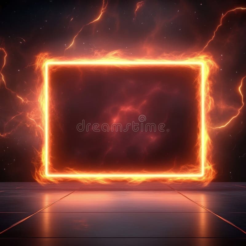 A Glowing Rectangular Frame Surrounded by Fiery Energy, Set Against a ...
