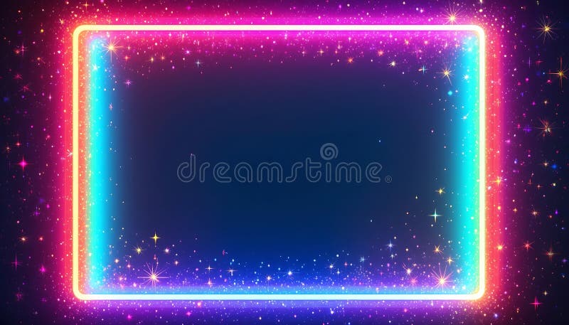 Glowing Rectangular Frame with Vibrant Colors and Sparkling Starry ...
