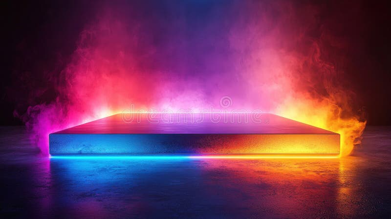 Glowing Platform with Vibrant Neon and Smoky Atmosphere Stock Image ...