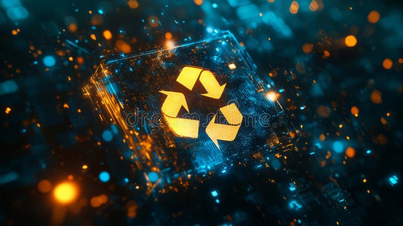 Glowing Recycle Symbol in Digital Particle Background Stock ...