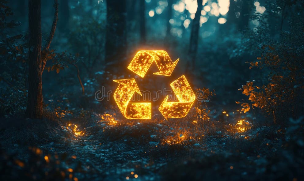 Glowing Recycling Symbol in Enchanted Forest Setting with Magical ...