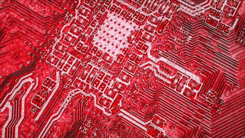 Glowing Red Abstract Background Part of Motherboard. 3d Render Stock ...