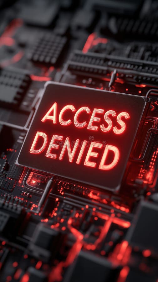 Glowing Red Access Denied Warning on Futuristic Circuit Board ...