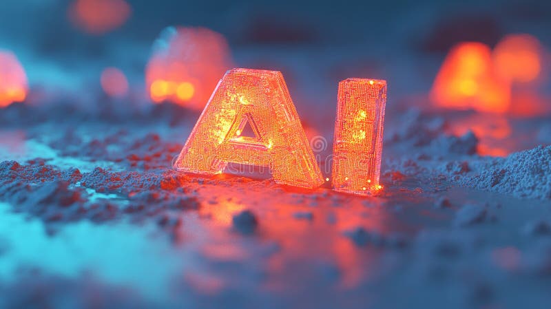 Glowing Red AI Letters Resting on a Textured Surface, Emphasizing ...