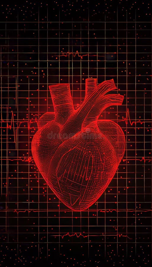 Glowing Red Anatomically Correct Human Heart on Vector ECG Pattern ...
