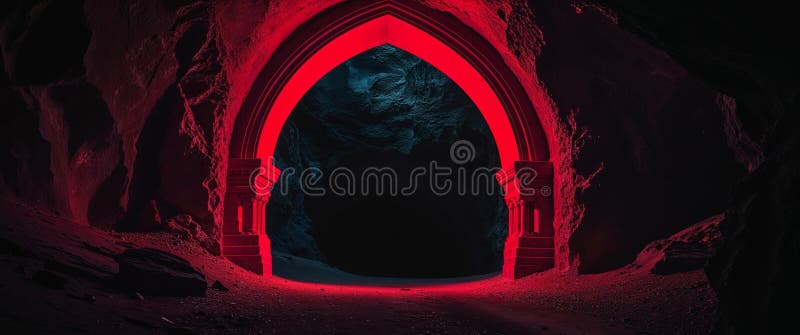 Glowing Red Archway Entrance To a Dark Cave Stock Image - Image of ...