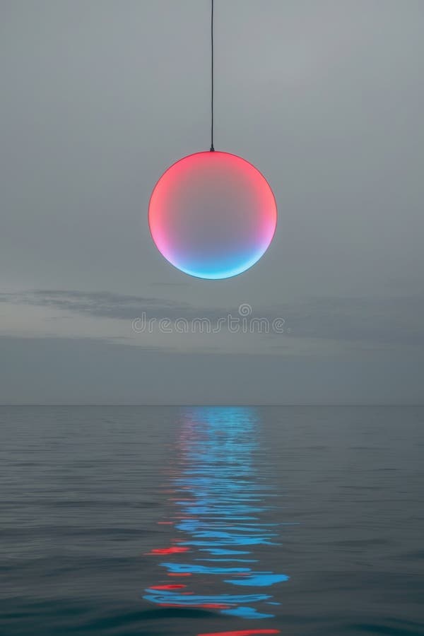 A Glowing Red and Blue Circle is Floating in the Ocean. Stock Photo ...