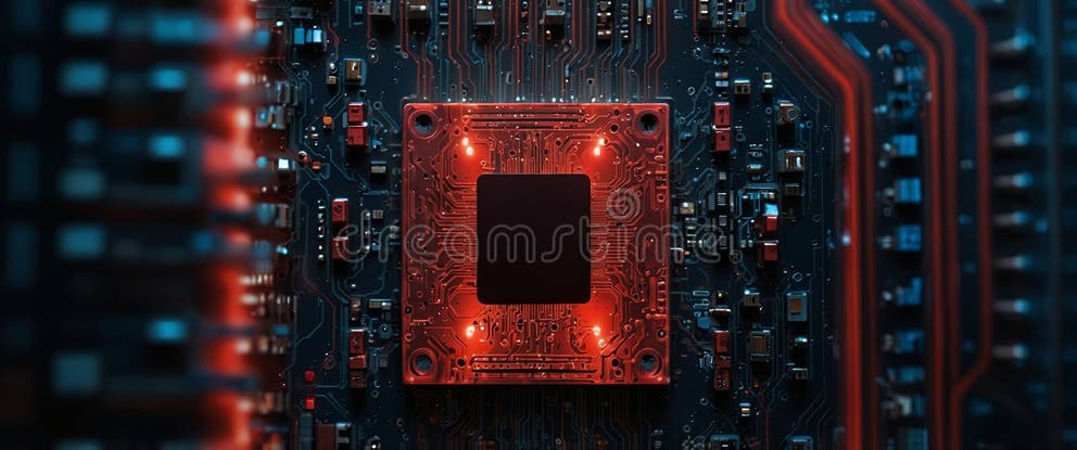 Glowing Red and Blue Circuit Board with Sphere. Stock Photo - Image of ...