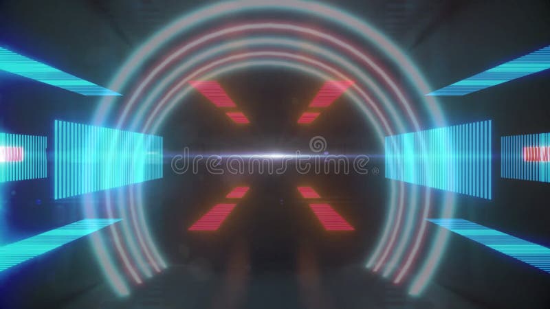 Glowing Red and Blue Light Patterns Forming Futuristic Neon Tunnel ...