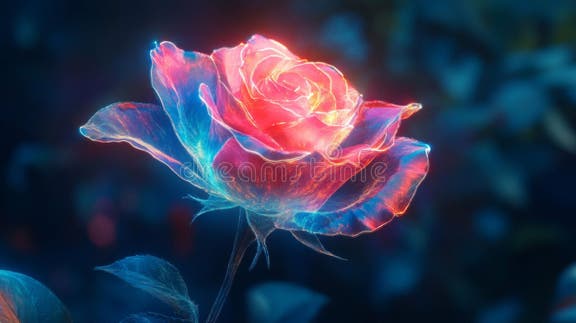 Glowing Red and Blue Rose Digital Art Stock Illustration - Illustration ...