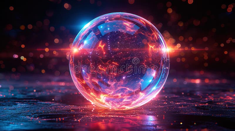 A Glowing, Red, and Blue Sphere is Floating on a Dark Surface Stock ...