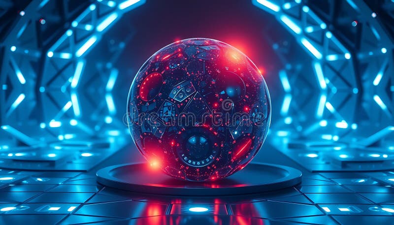 Glowing Red Blue Sphere Futuristic Technology Orb Sci Fi Scene Stock ...