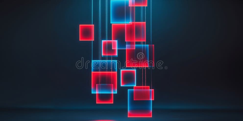 Glowing Red and Blue Squares on Dark Background. Stock Image - Image of ...