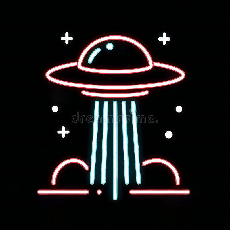Glowing Red and Blue UFO is Hovering Over a Dark Background Stock Image ... Glowing Red and Blue UFO is Hovering Over a Dark Background Stock Image ...