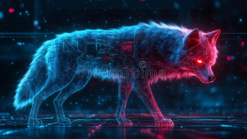 Glowing Red and Blue Wolf Digital Art Stock Illustration - Illustration ...