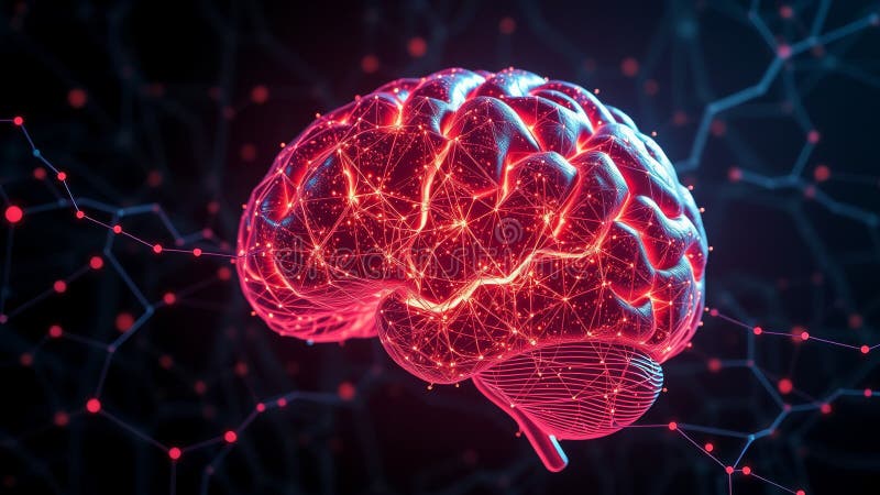 A Glowing Red Brain with a Network of Connections Stock Illustration ...