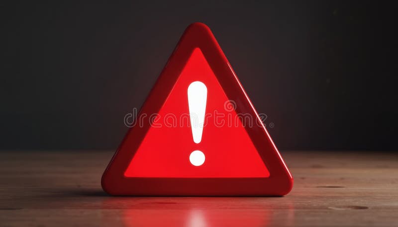 Glowing Red Caution Sign with Exclamation Mark on Dark Background, on ...