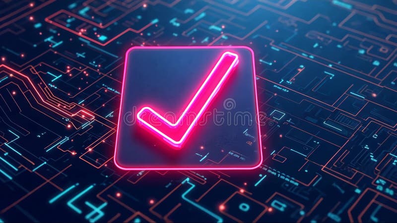Glowing Red Check Mark is on a Circuit Board Stock Video - Video of ...