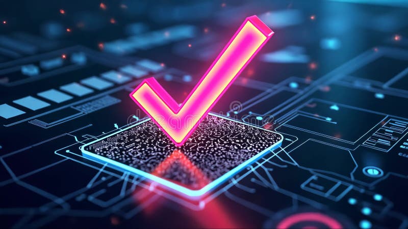 Glowing Red Check Mark is on a Computer Chip Stock Footage - Video of ...