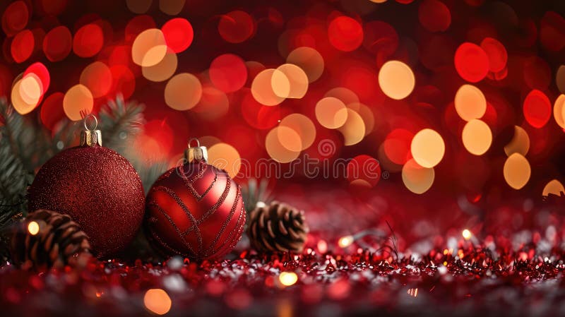 Glowing Red Christmas Ornaments Set On An Abstract Softly Blurred Background Ai Generated