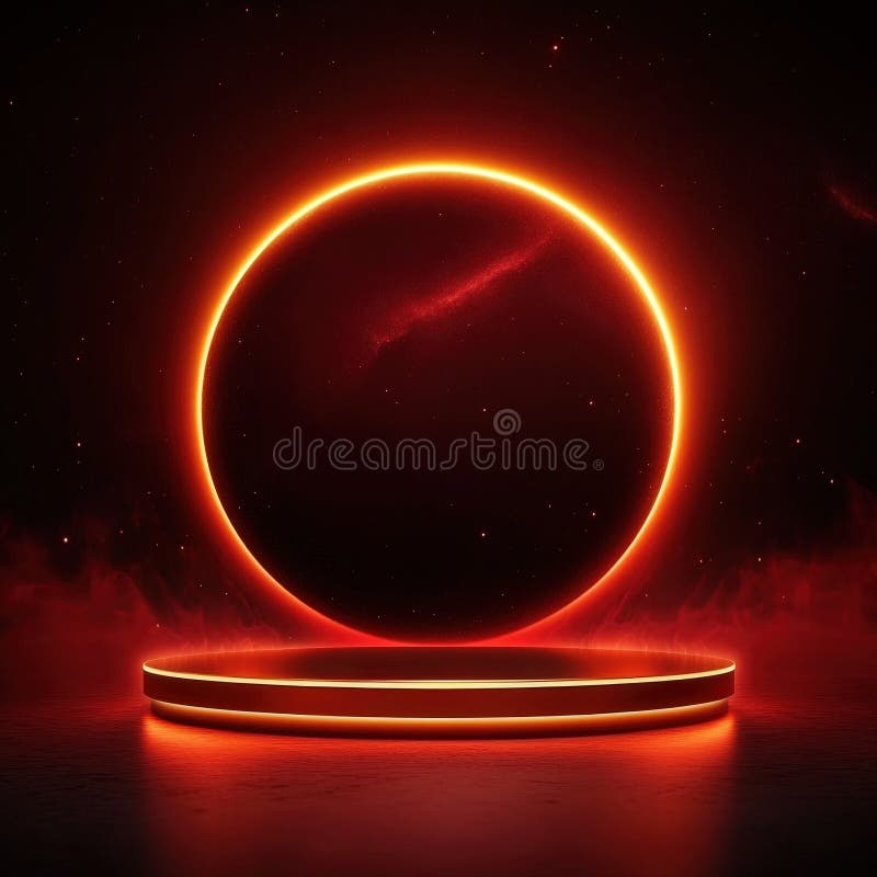Glowing Neon Circle and Platform in Cosmic Space - Futuristic Product Display Stock Illustration ...