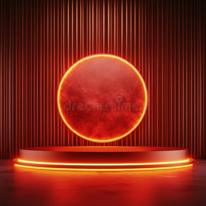 Glowing Red Circle on Platform with Striped Background - Abstract ...