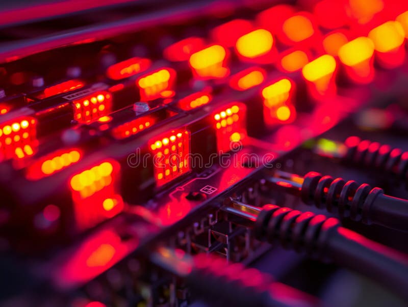 Glowing Red Circuit Board Close-up Stock Image - Image of connectivity ...
