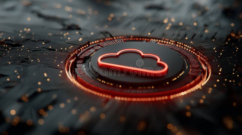 Glowing Red Cloud Icon on Futuristic Digital Circuit Board Background ...