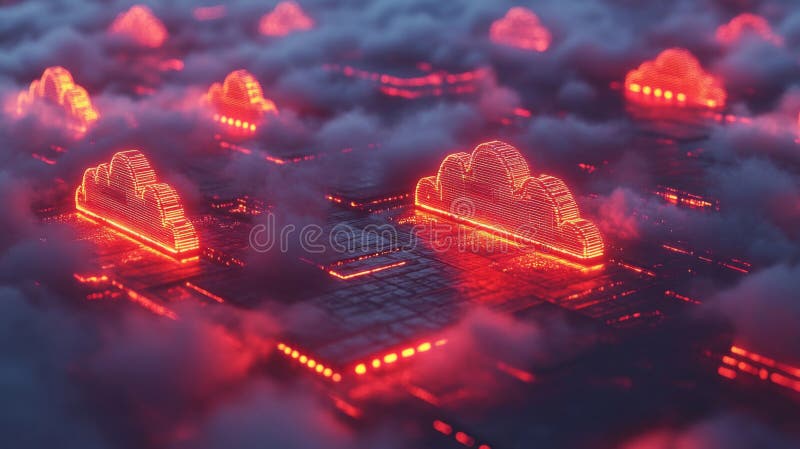 Glowing Red Cloudscape Representing Digital Data Network Stock ...