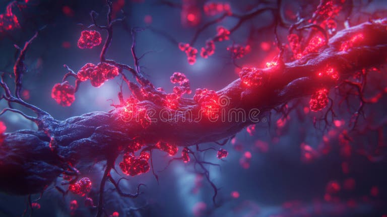 Glowing Red Clusters on Dark Branching Structure Stock Illustration ...