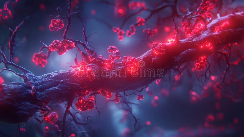 Glowing Red Clusters on Dark Branching Structure Stock Illustration ...