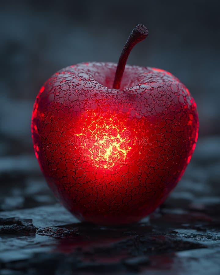 Glowing Red Cracked Apple Dark Background Stock Image - Image of design ...
