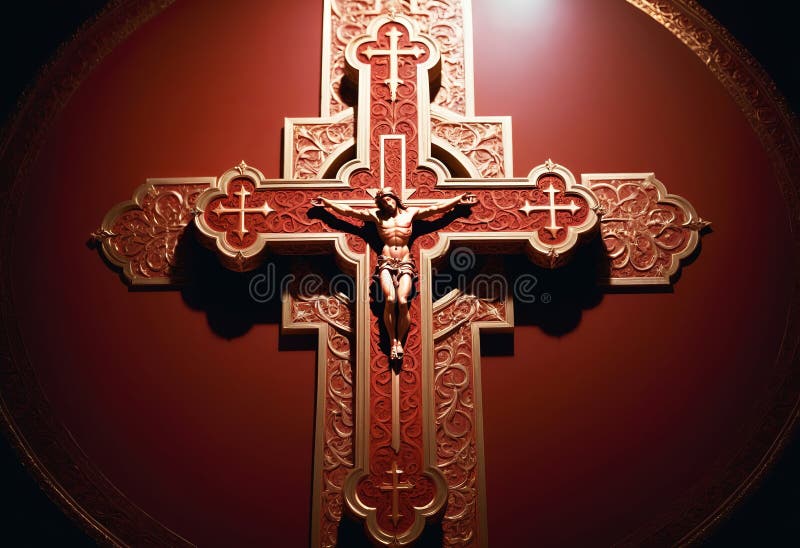 Glowing Red Cross with Intricate Patterns Stock Illustration ...