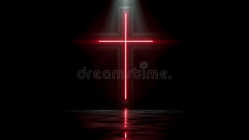 Glowing Red Cross with Reflection on Dark Surface Stock Footage - Video ...