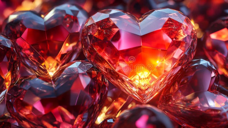 Glowing Red Crystal Hearts Clustered Together Stock Illustration ...