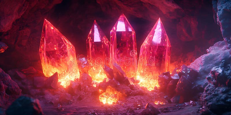 Glowing Red Crystals Stunning Fantasy Cave Background Stock ...