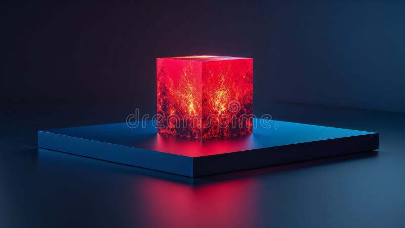 Glowing Red Cube Dark Blue Platform Stock Photos - Free & Royalty-Free ...