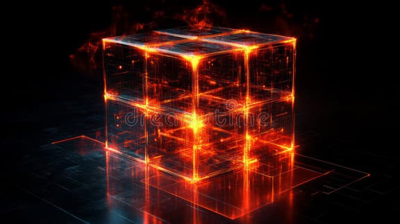 Glowing Red Cube with Fire Energy Effect Stock Photo - Image of shapes ...