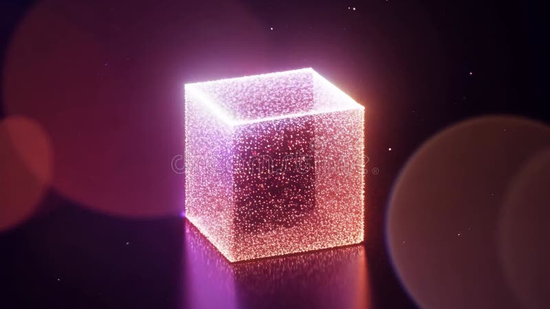 Glowing Cube Animation on Black Background with Particle Effect, Created with Computer Graphics ...