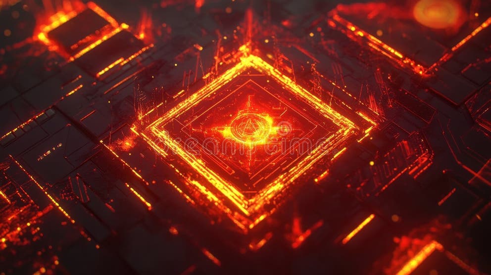 Glowing Red Cyber Security System Protecting Data on Futuristic ...