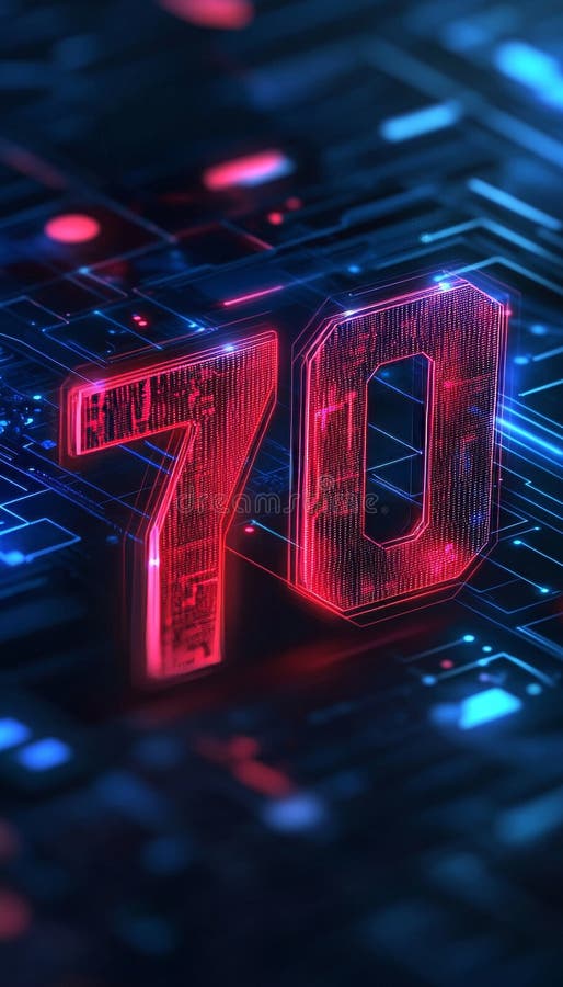 Glowing Red Digital 3D Number 70 on a Futuristic Circuit Board ...