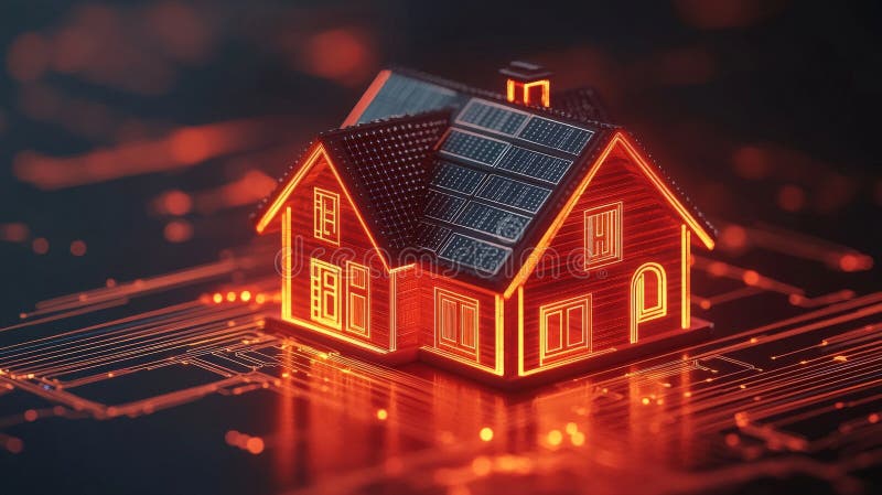 Glowing Red Digital House on a Circuit Board, Highlighting the ...