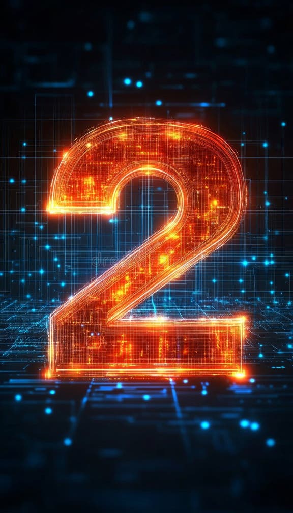 Glowing Red Digital Number Two on Futuristic Sci-Fi Technology ...