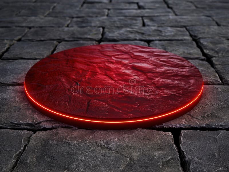 Glowing Red Disc on Dark Stone Surface Stock Illustration ...