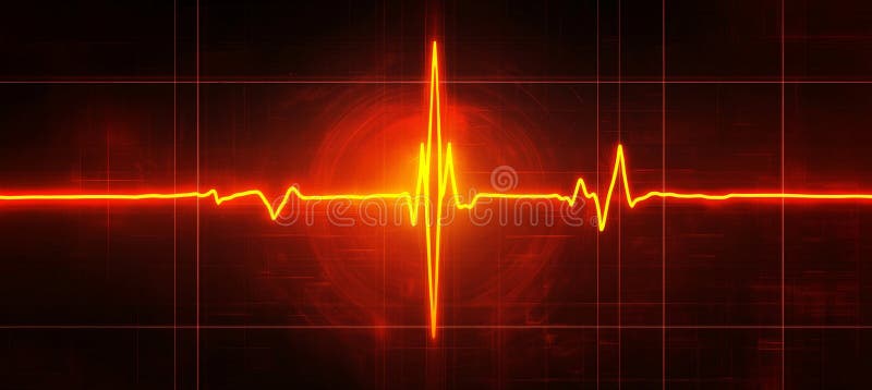 Glowing Red Electrocardiogram ECG Line with Yellow Highlight Circle on ...